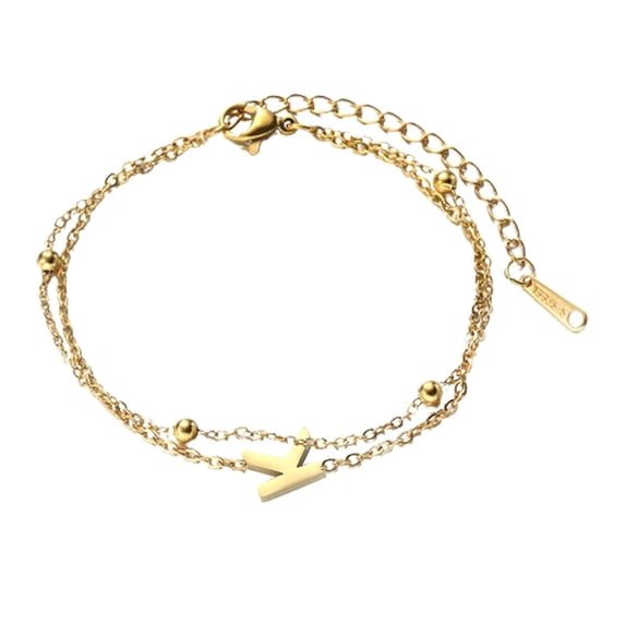 Bracelets Jewelry Fashion Double Chain Stacking 26 Letters Gold ...