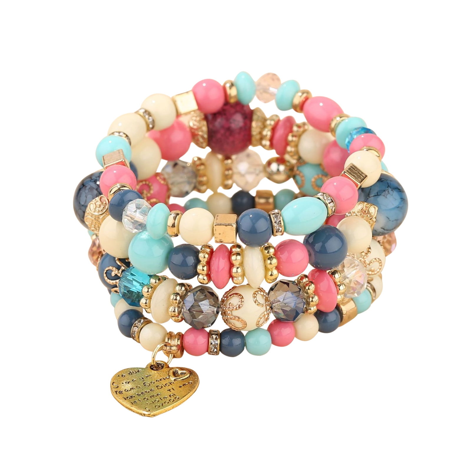 Bracelets for Women Girls Stackable Bead Mens Stretch Multilayer Set ...