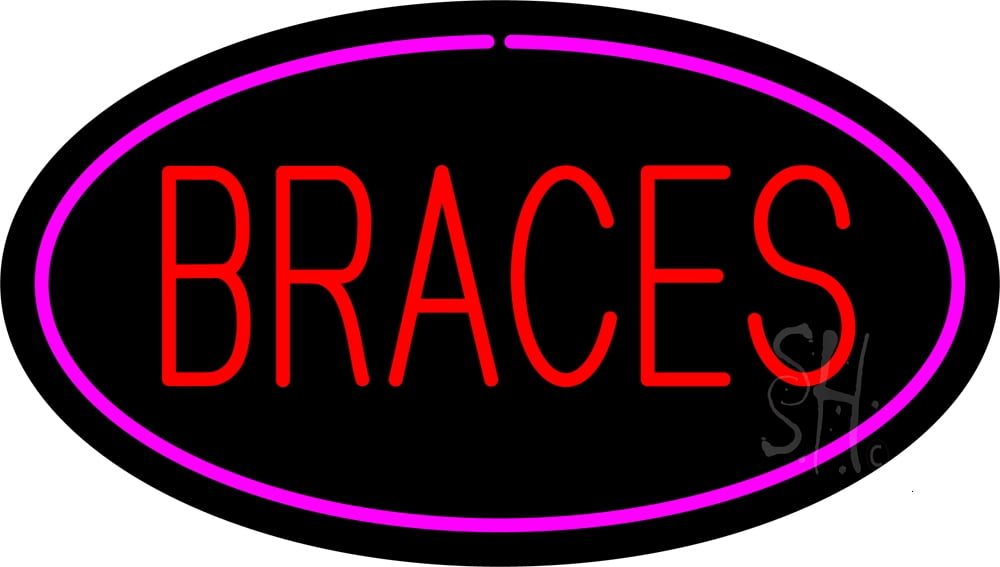 Braces Oval Pink LED Neon Sign 13 x 24 - inches, Black Square Cut ...