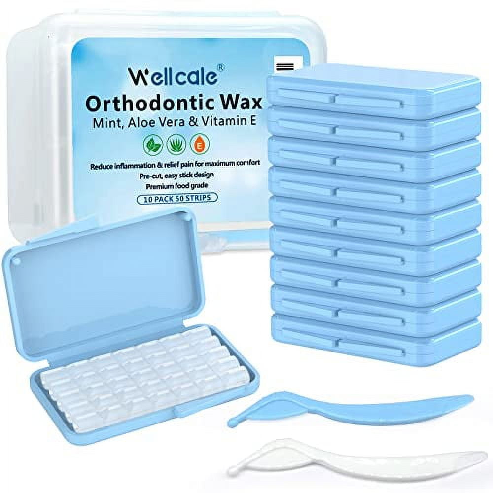 Braces Wax, 10 Pack 50 Precut Strips 350+ Dots, Blue Cases. Includes ...