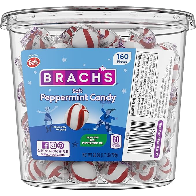 Brach's Bob's Sweet Stripes Soft Peppermint Candy, 160 Wrapped Pieces ...