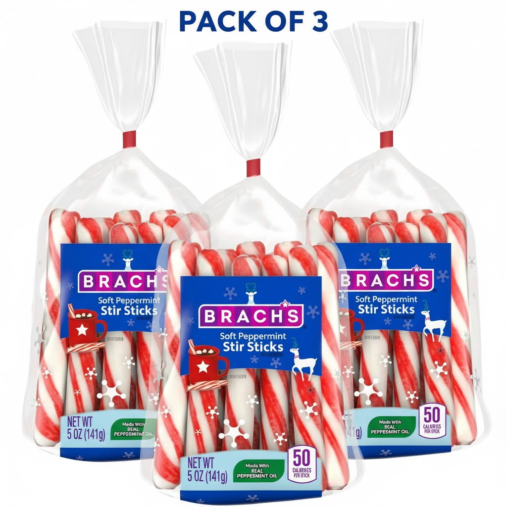 Brach's Holiday Soft Peppermint Stir Sticks Bag, Hot Chocolate Stir ...