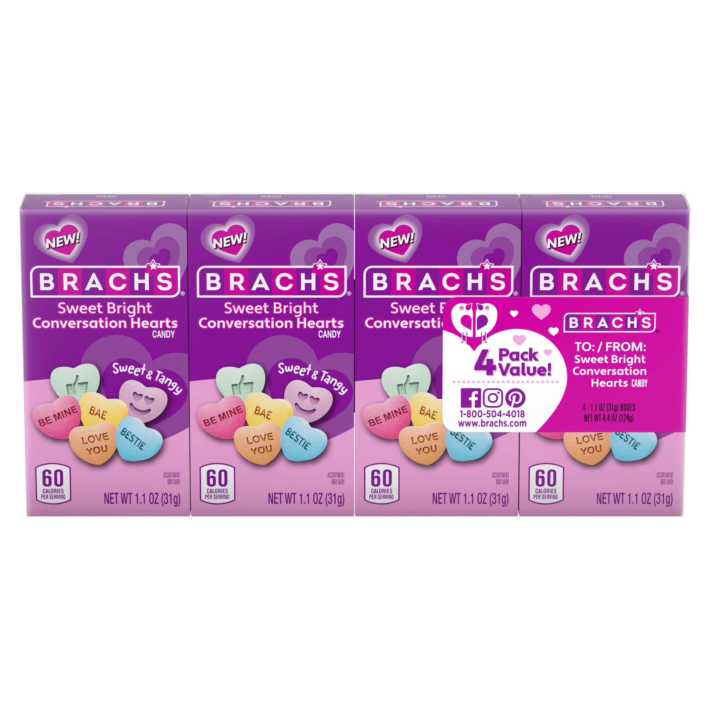 Brach's Valentines Day Candy Sweet Bright Conversation Hearts, Hard ...