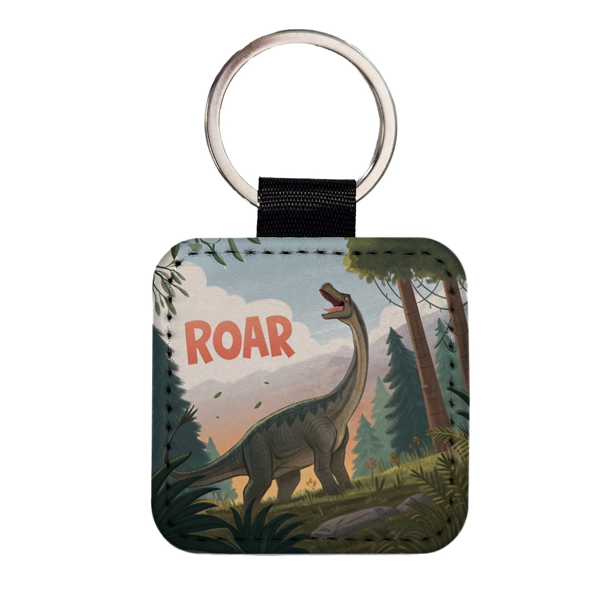 Brachiosaurus Roar Dinosaur Faux Leather Square Keychain - Walmart.com