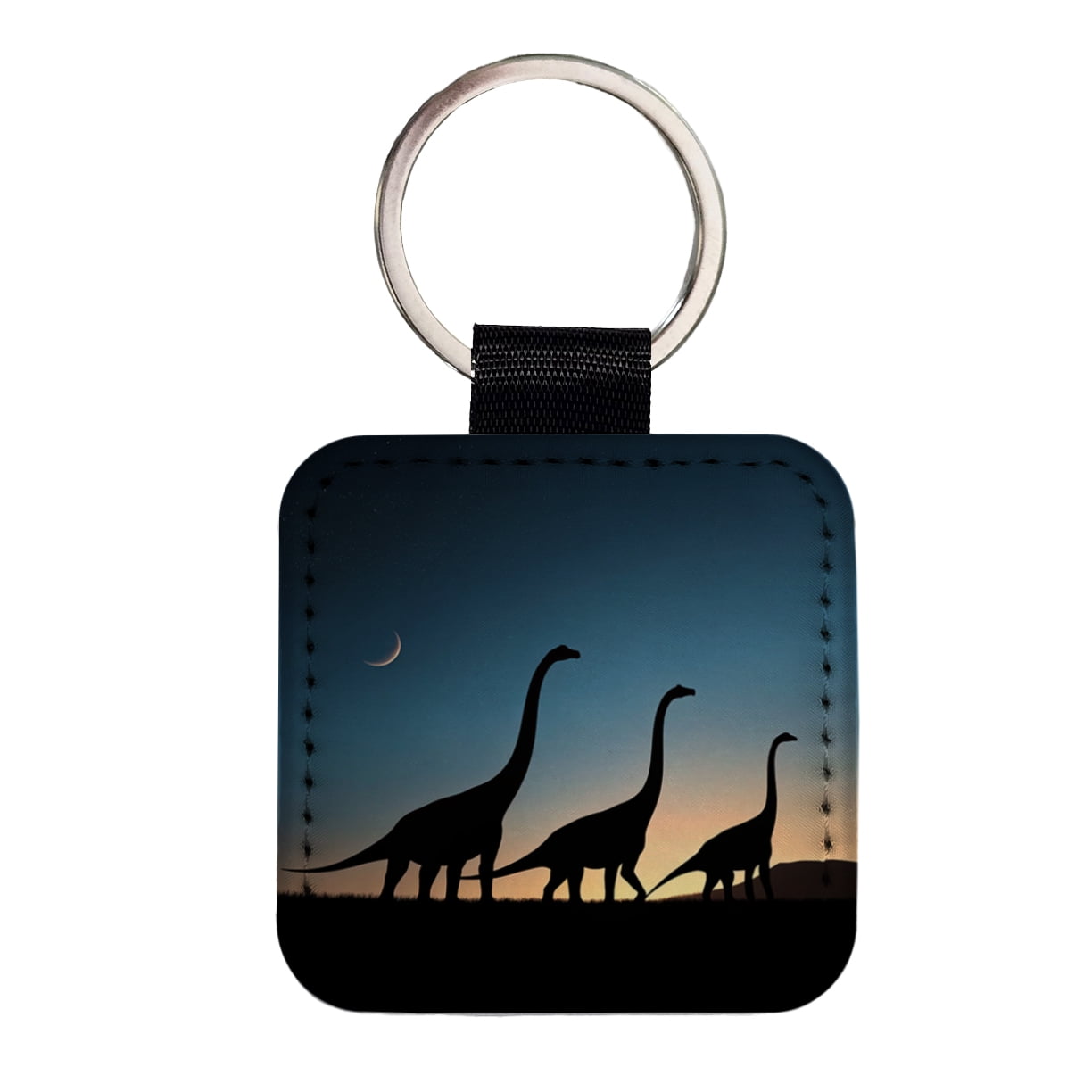 Brachiosaurus Silhouettes Dinosaurs Faux Leather Square Keychain ...