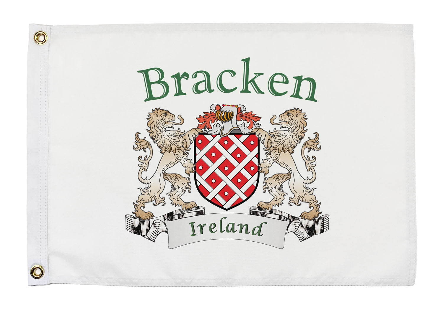Bracken Irish Coat of Arms Small White Flag - 16"x10.5" inches ...