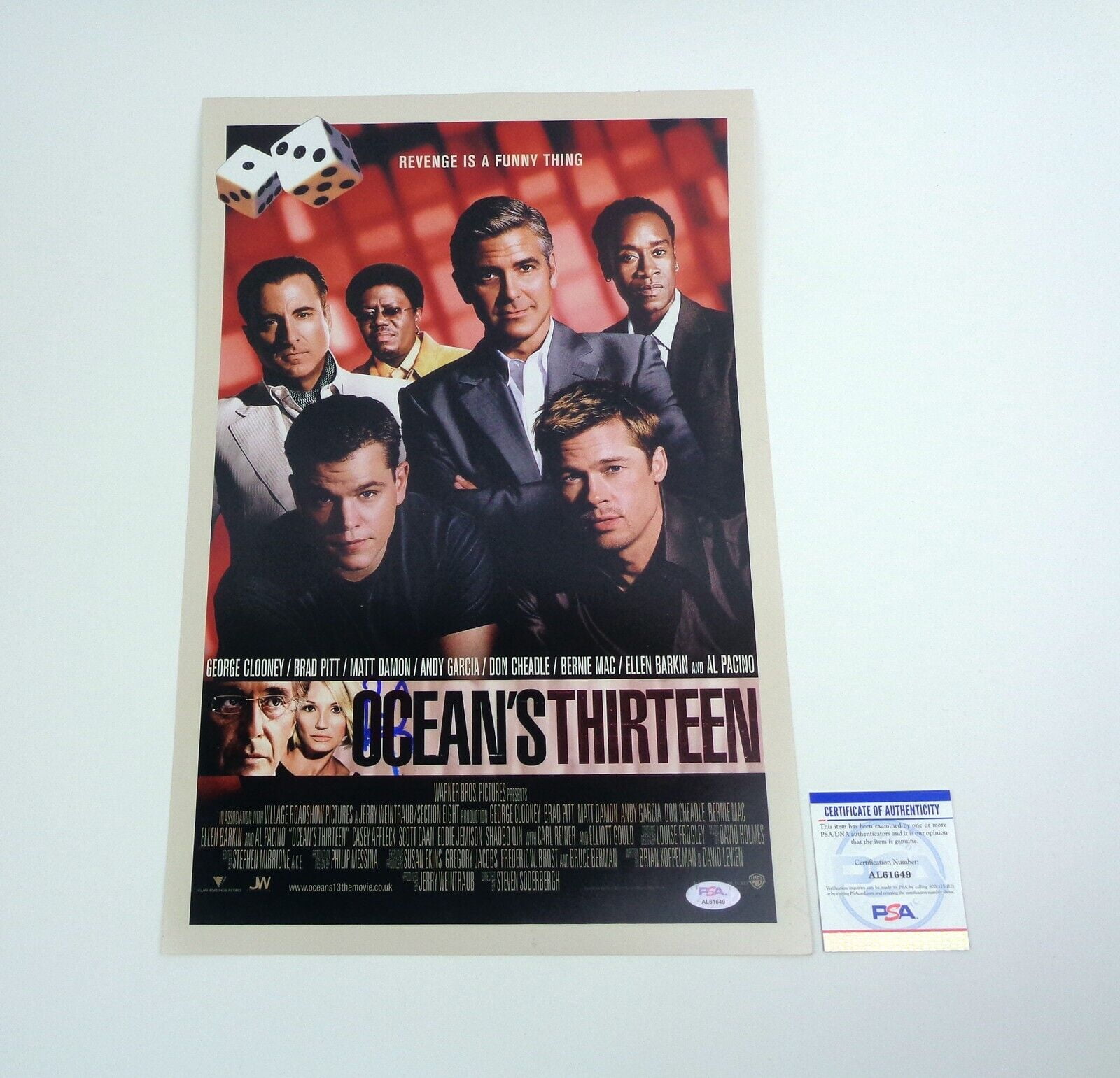 Pre-Owned Brad Pitt Signed Autograph Oceans Thirteen 13 Movie Poster PSA/DNA COA - Walmart.com