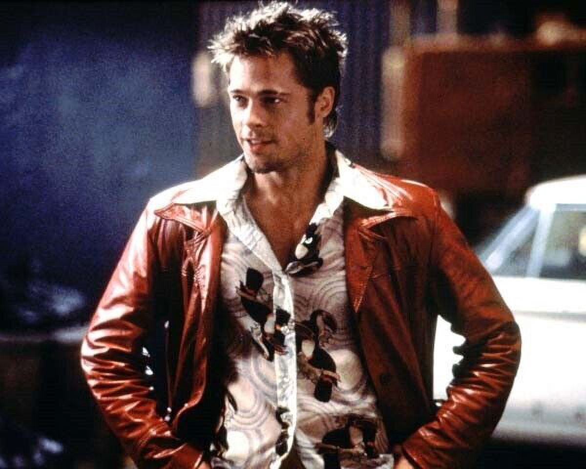 Brad Pitt looks tough in red leather jacket Fight Club 8x10 inch photo ...