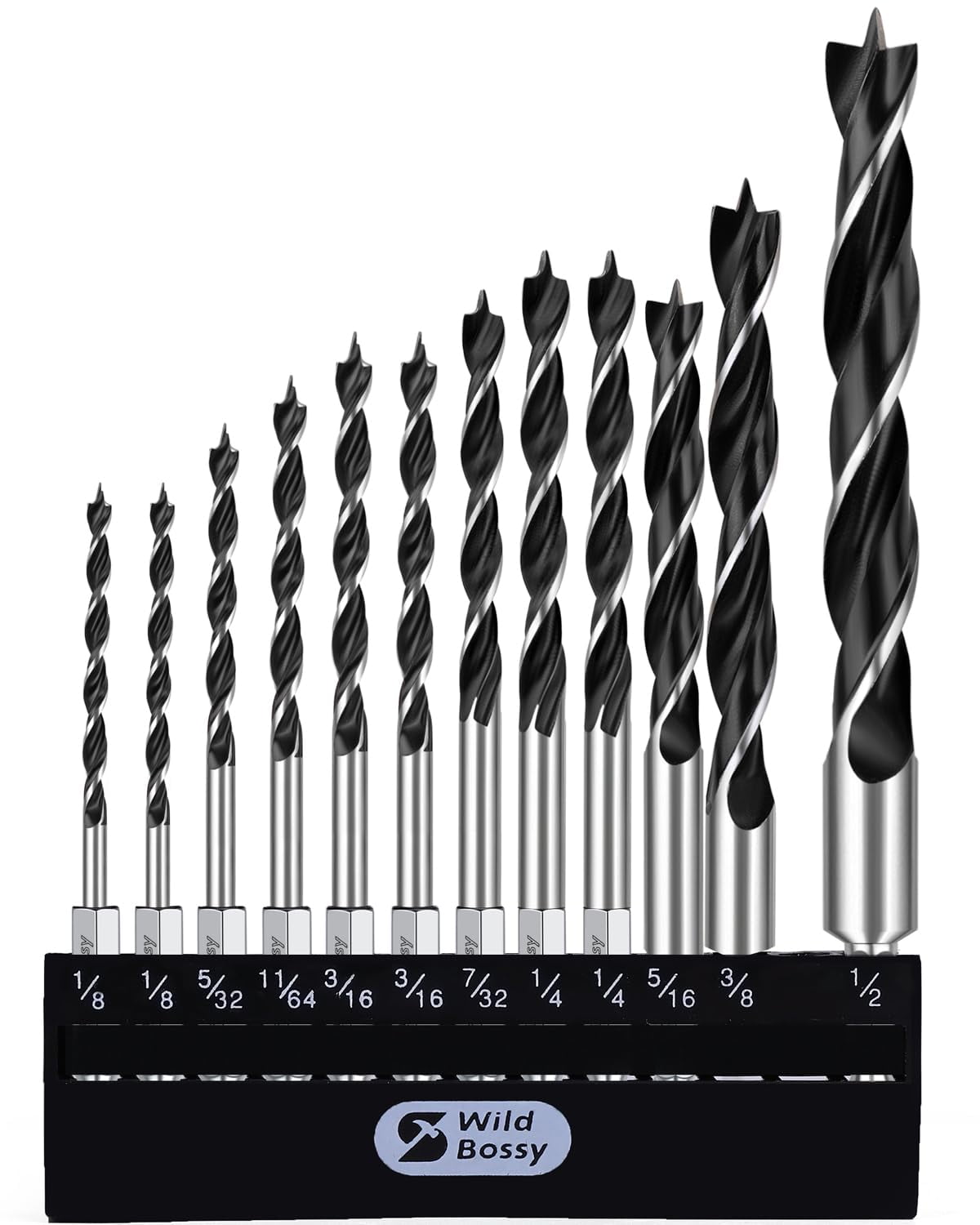Brad Point Drill Bit Set 12Pcs (1/8" - 1/2") Hex Drill Bit Set with ...