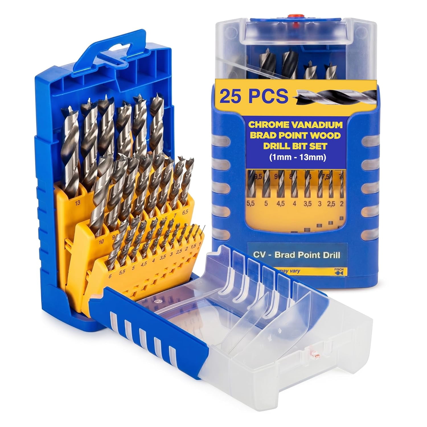 Brad Point Drill Bit Set, 25-Piece Chrome Vanadium Wood Drill Bits ...