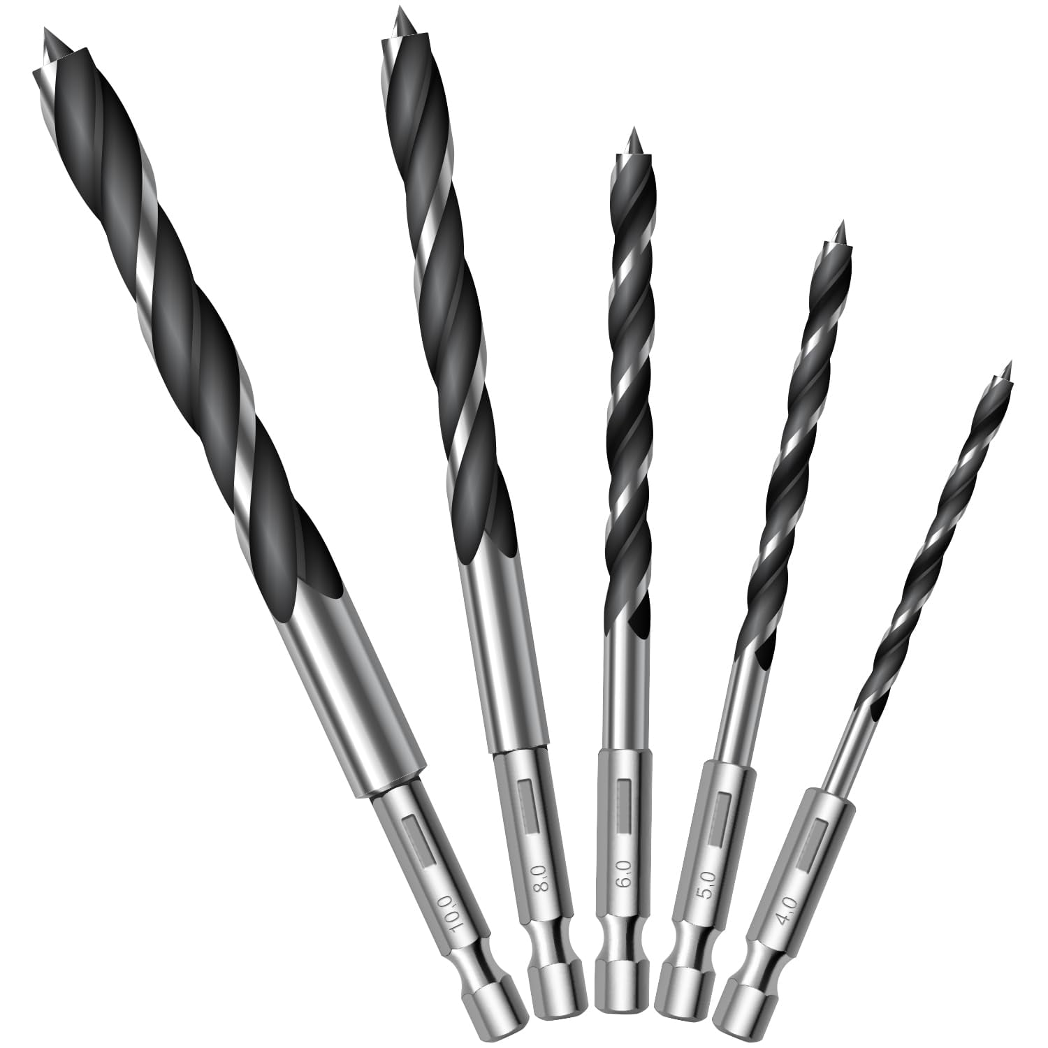 Brad Point Wood Drill Bit Set – High-Speed Steel with 1/4" Hex Shank ...