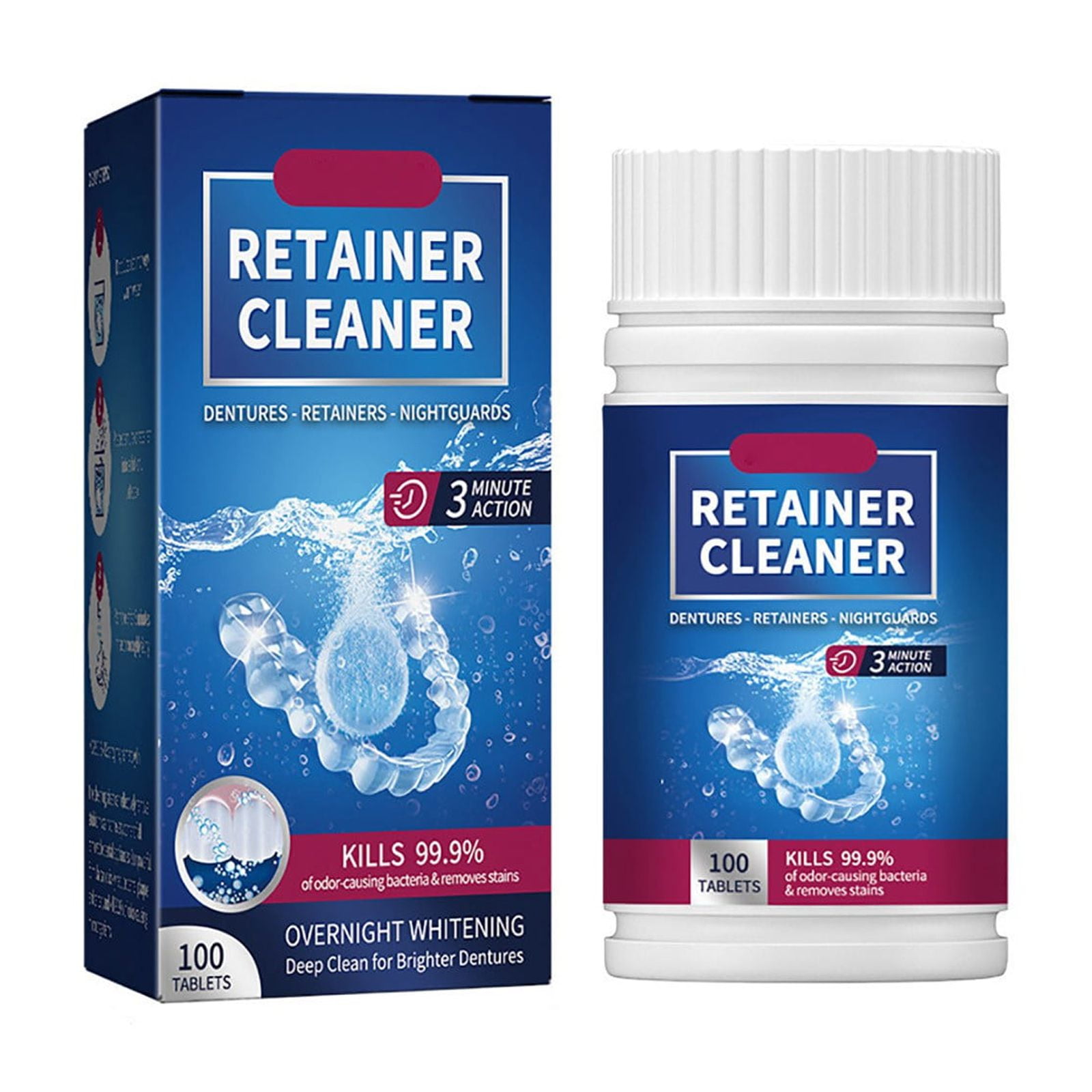 Bradem 100PCS Denture Cleaning Tablets Odor Complete Clean for Aligner ...