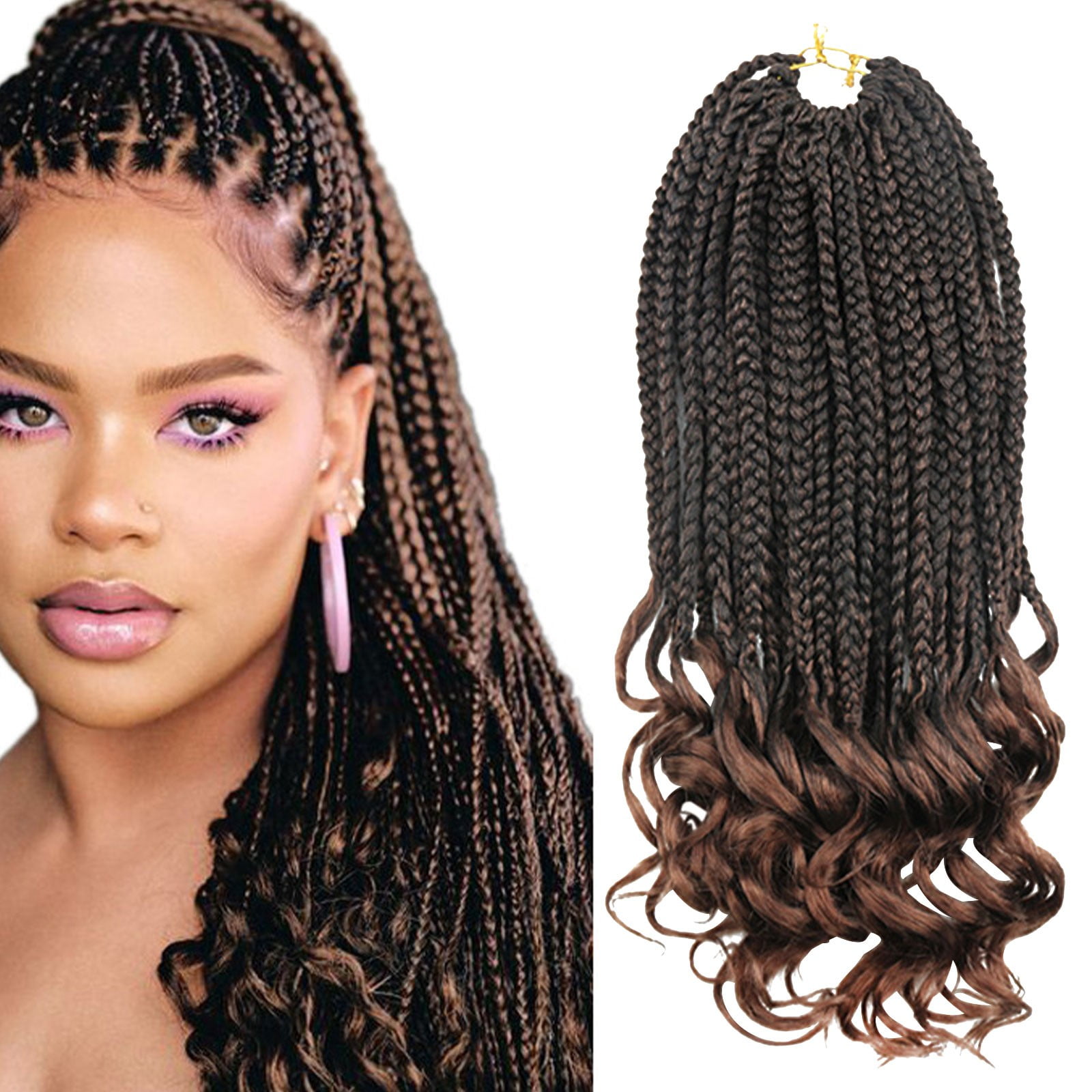 Bradem 3-Braid Fiber Crochet Hair - Box Braids with Curly Ends ...