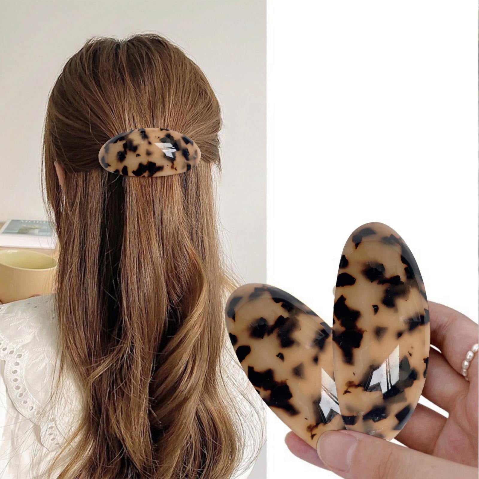 Bradem Extra Large Milky Tortoise Barrette No-Slip Oval Clip with Slide ...