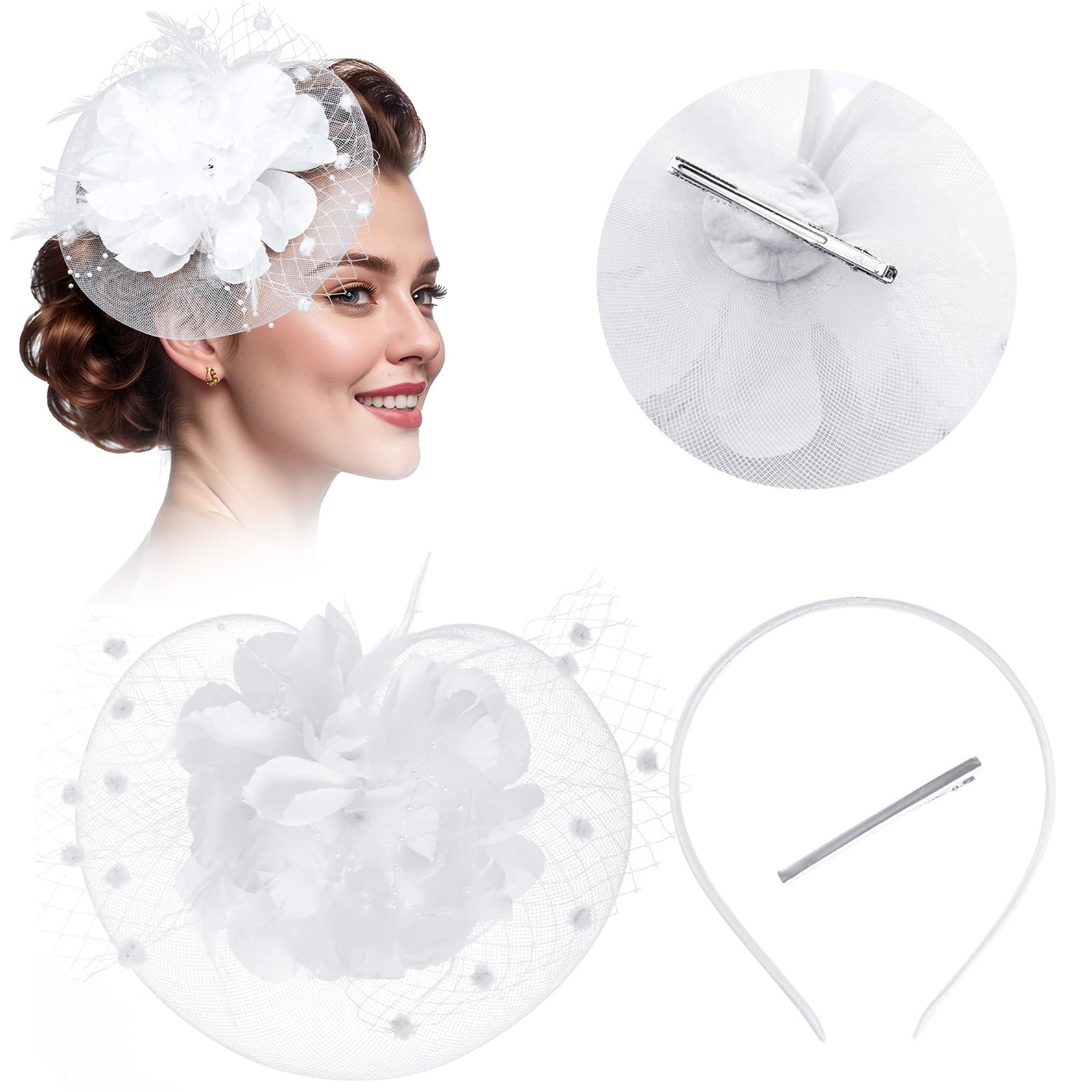 Bradem Women's Flower Fascinator Hat - Wedding Bridal Headwear with ...