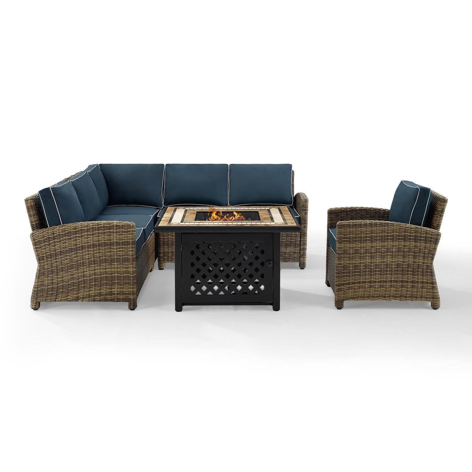 Bradenton 5Pc Outdoor Wicker Sectional Set W/Fire Table Weathered Brown ...