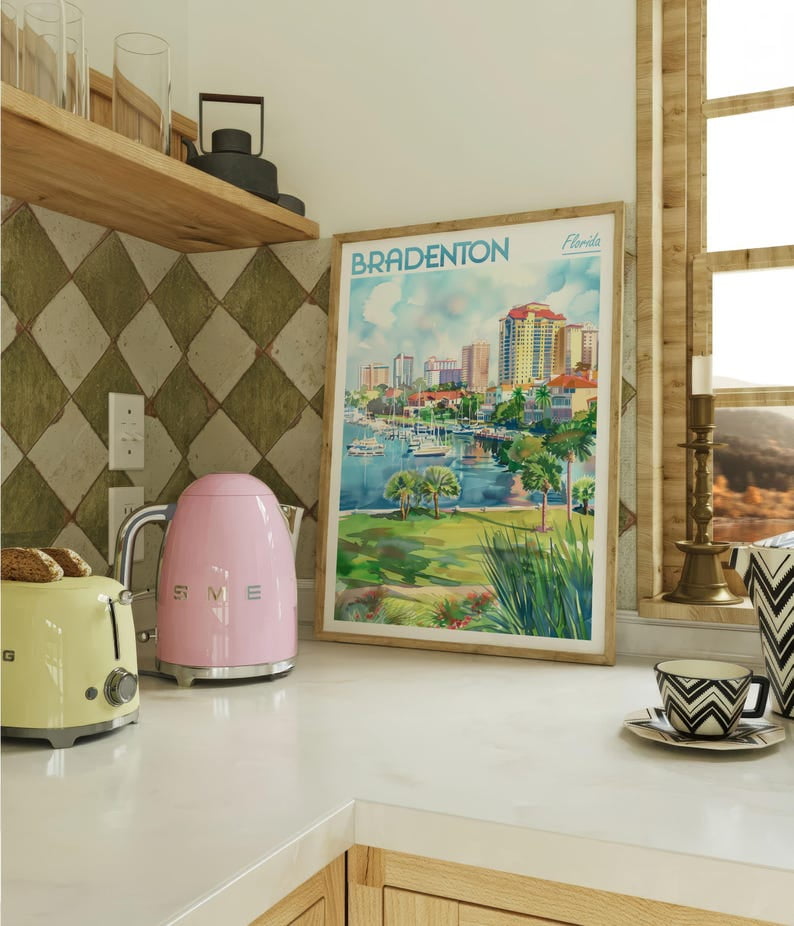Bradenton Florida Watercolor Travel Poster - Florida Wall Art - Coastal ...