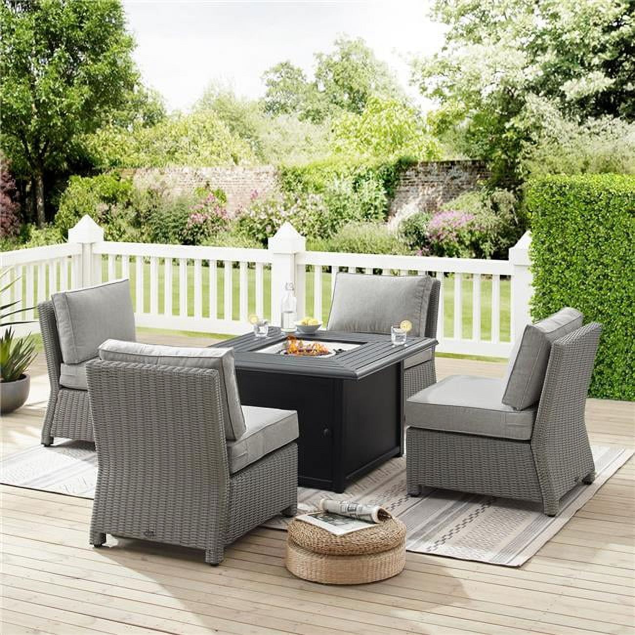 Bradenton Outdoor Wicker Conversation Set with Dante Fire Table, Gray ...