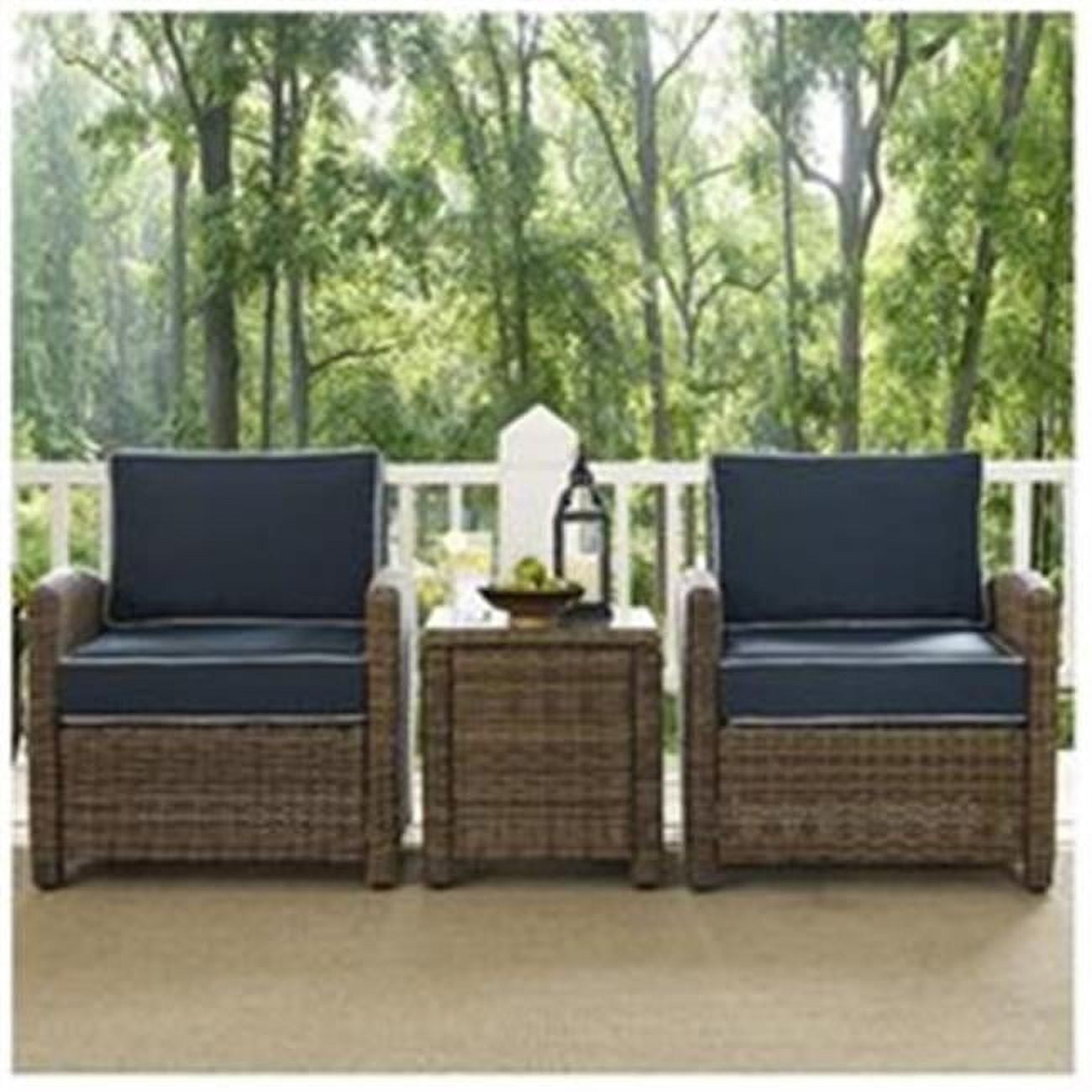 Bradenton Outdoor Wicker Conversation Set with Navy Cushions - 3 Piece ...