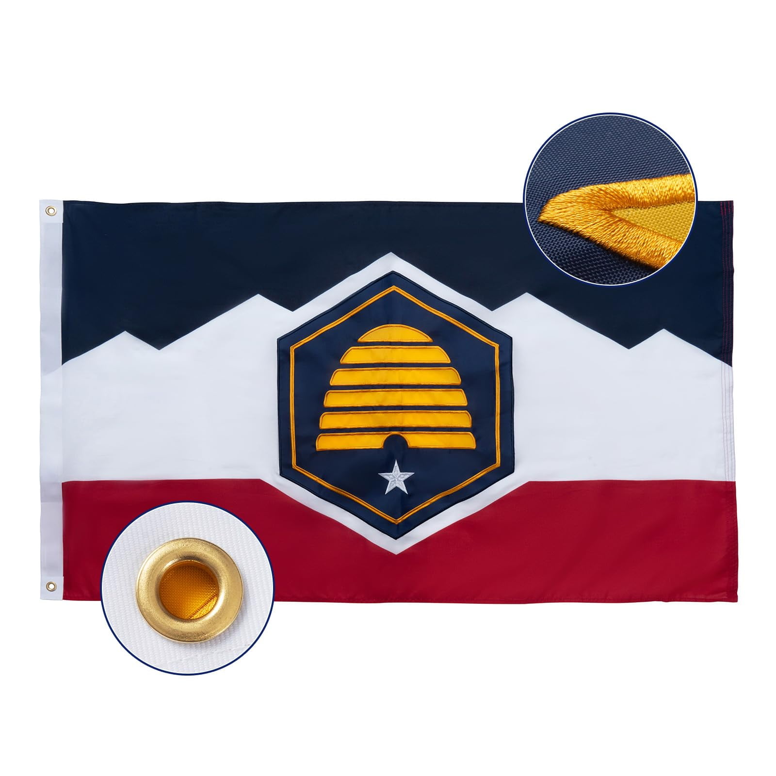 Bradford Embroidered New Utah State Flag 3x5 ft Outdoor, Double Sided New State of Utah UT Flags ...