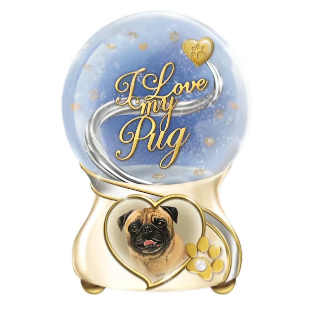 The Bradford Exchange I Love My Little Dog Glitter Globe Issue #5 Pug Heirloom Porcelain Base ...