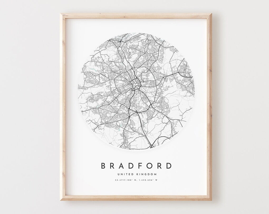 Bradford Map Print, Bradford Map Poster City Wall Art, Bradford Road ...