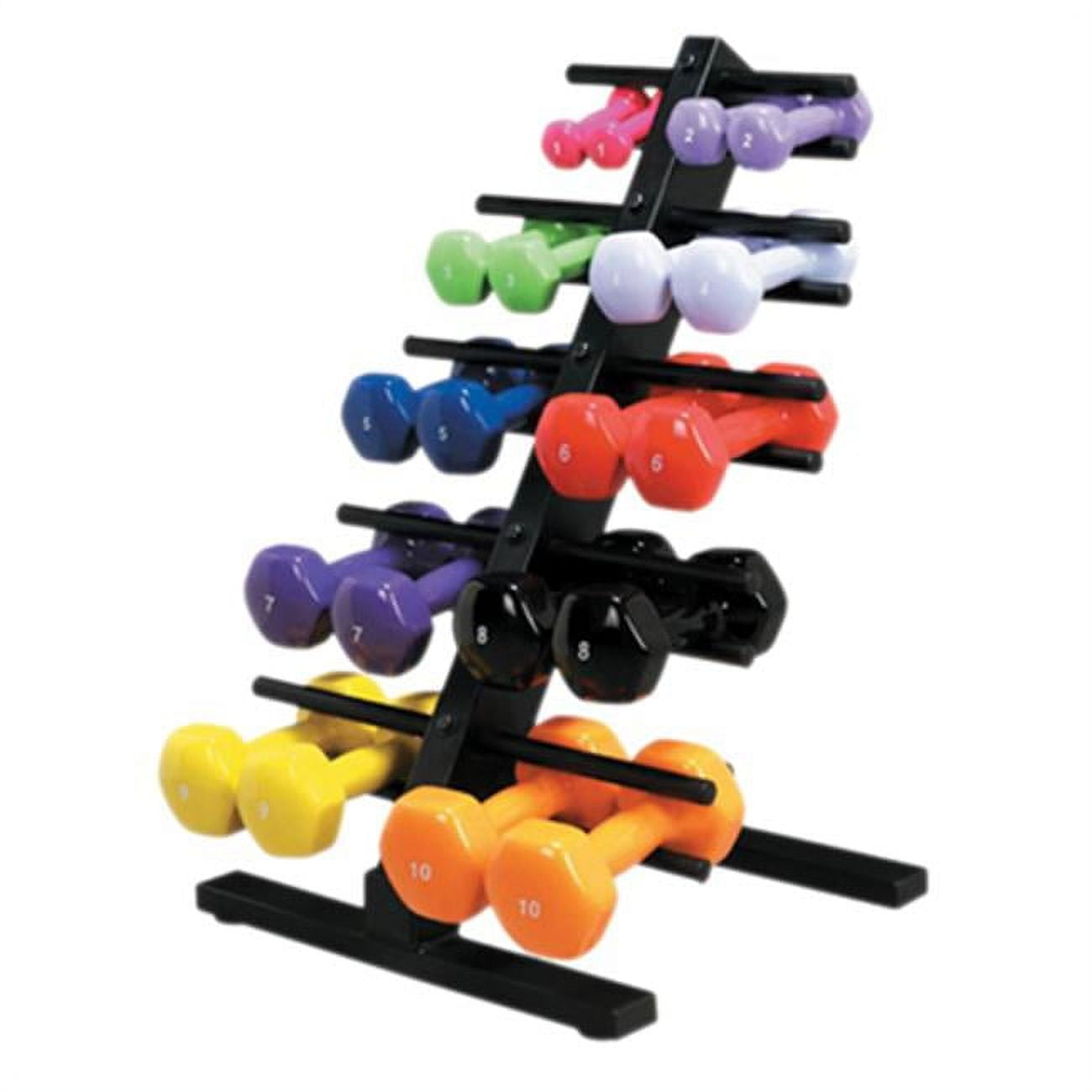 Bradley Caldwell Vinyl Coated Dumbbell Set, 10-Piece with Floor Rack ...