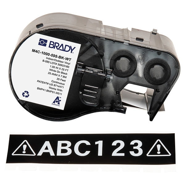 Brady Label/Ribbon Cartridge, Black, Gloss, 1 in W M4C-1000-595-BK-WT ...