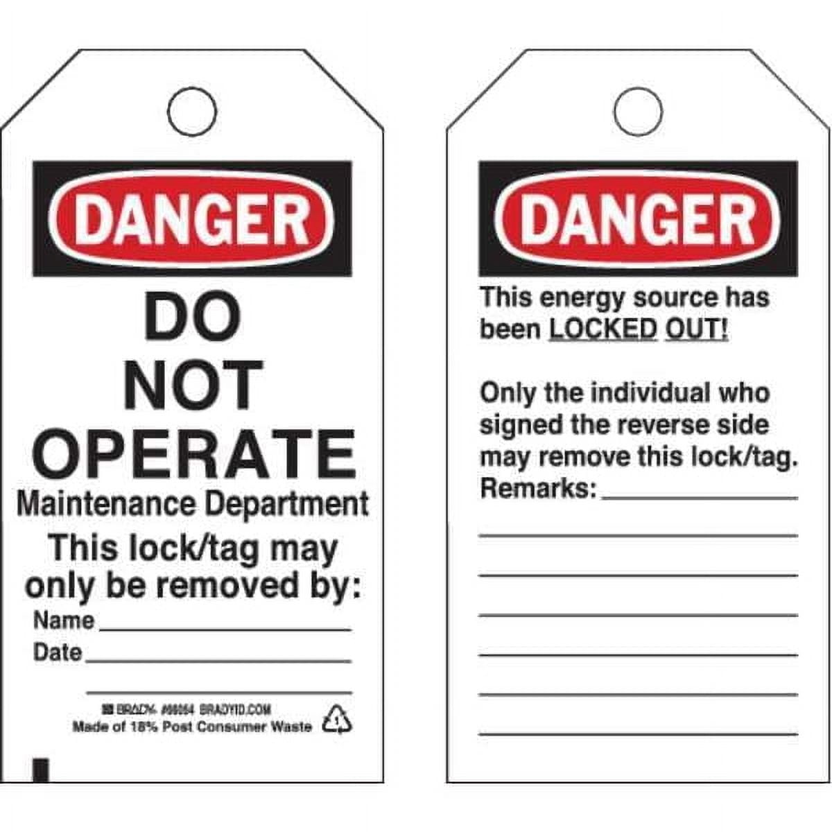 Brady Danger Tag,5-1/2 x 3 In,Hd Polyest,PK25 65521 - Walmart.com