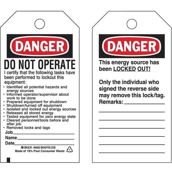 Brady Danger Tag,5-1/2 x 3 In,Hd Polyest,PK25, 65524 65524 - Walmart.com
