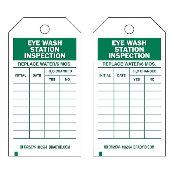 Brady Eye Wash Sta Inspection Tag,Grn/Wht,PK10 86564 - Walmart.com