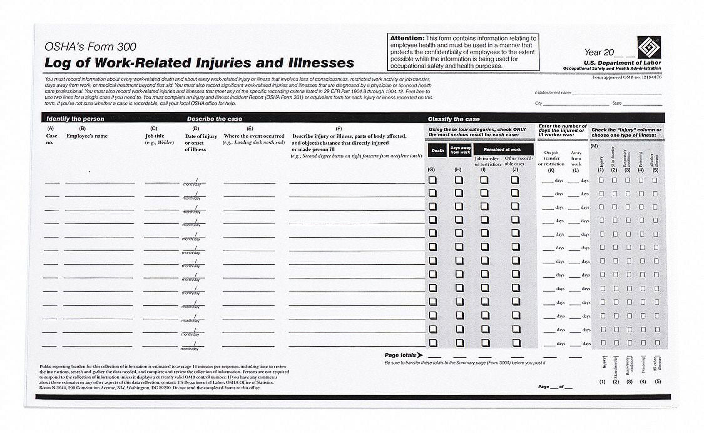 Brady Forms,OSHA 300 Log OR300E - Walmart.com