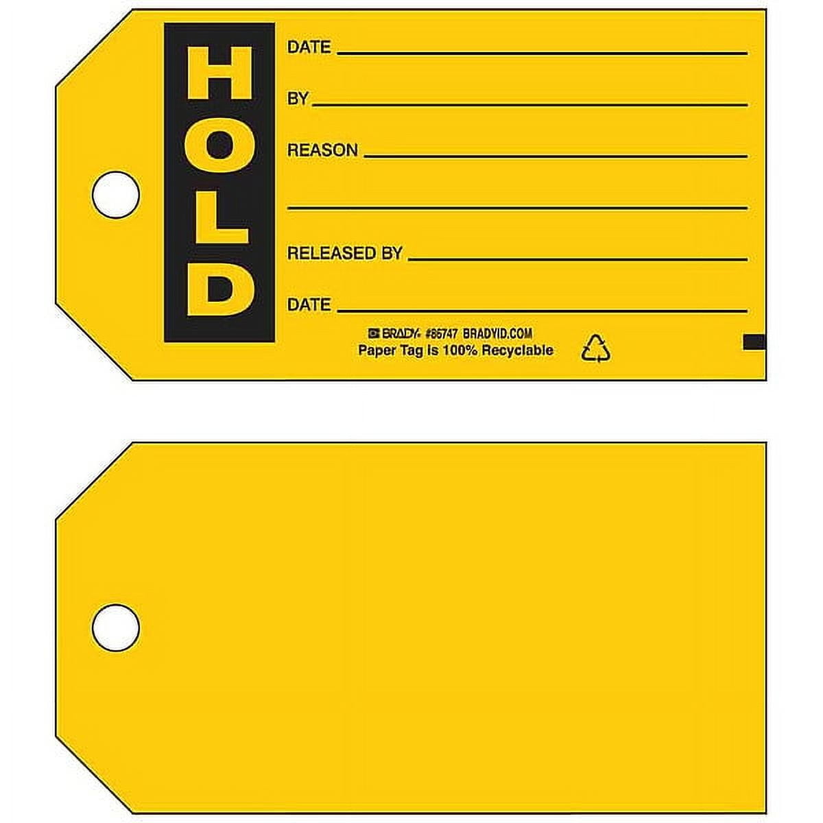 Brady Hold Tag, 3x5-3/4 In, Black/Yellow, Metal, Pack of 100 - Walmart ...