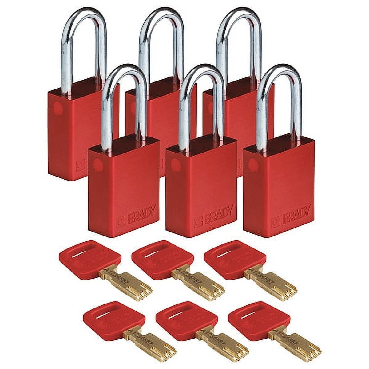 Brady Lockout Padlock,Al,Red,Key Different,PK6 ALU-RED-38ST-KD6PK ...