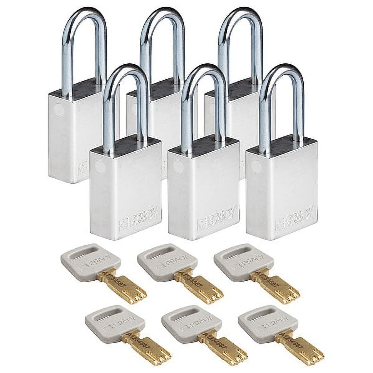 Brady Lockout Padlock,Al,Silver,Key Alike,PK6 ALU-SLV-38ST-KA6PK ...