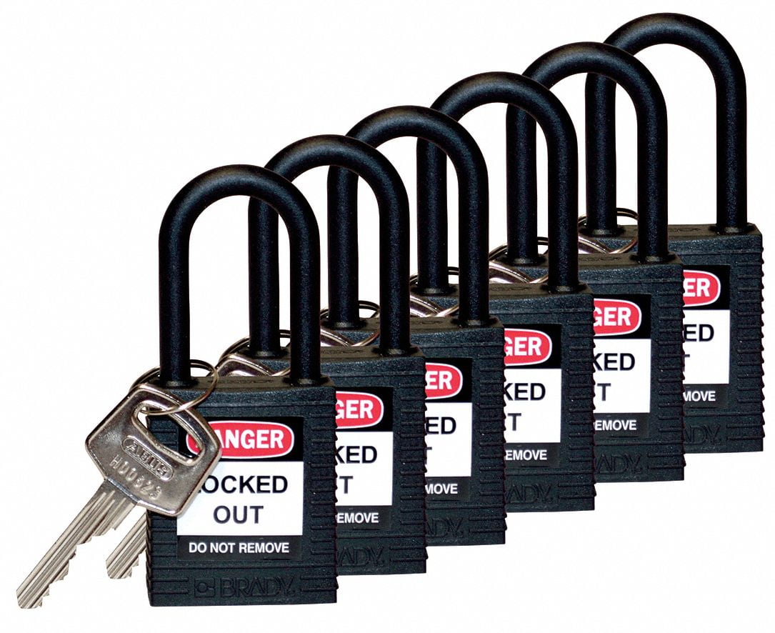 Brady Lockout Padlock,KD,Black,1-3/4"H,PK6 123356 - Walmart.com