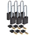 Brady SafeKey Lockout Padlock Aluminum Blk 3.0" Steel Shkl Keyed ...