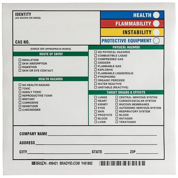 Brady Hazmat/Instability Secondary Label, Multicolor, Pk100 99421 ...