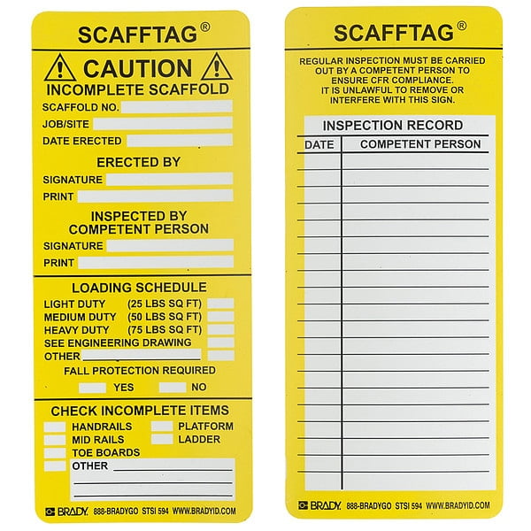 Brady Tag,7 5/8 in H,3 1/8 in W,Plastic,PK100 SCAF-STSI594 - Walmart ...