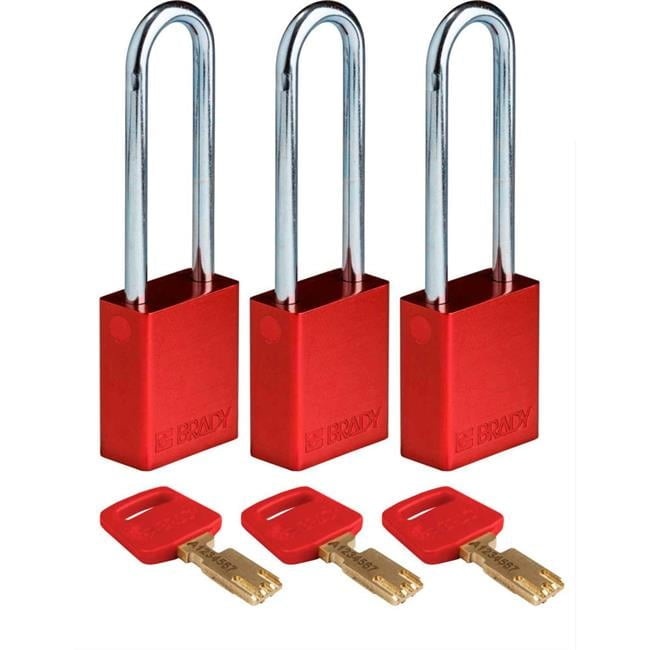 Brady Lockout Padlock,Alum.,Red,Key Alike,PK3 ALU-RED-76ST-KA3PK ...