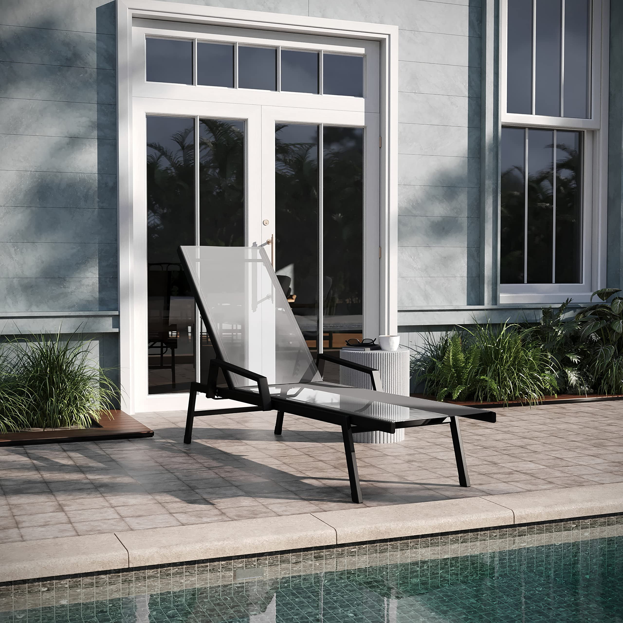 Braelin Adjustable Patio Chaise Lounge - Gray Textilene Seat - 5 ...