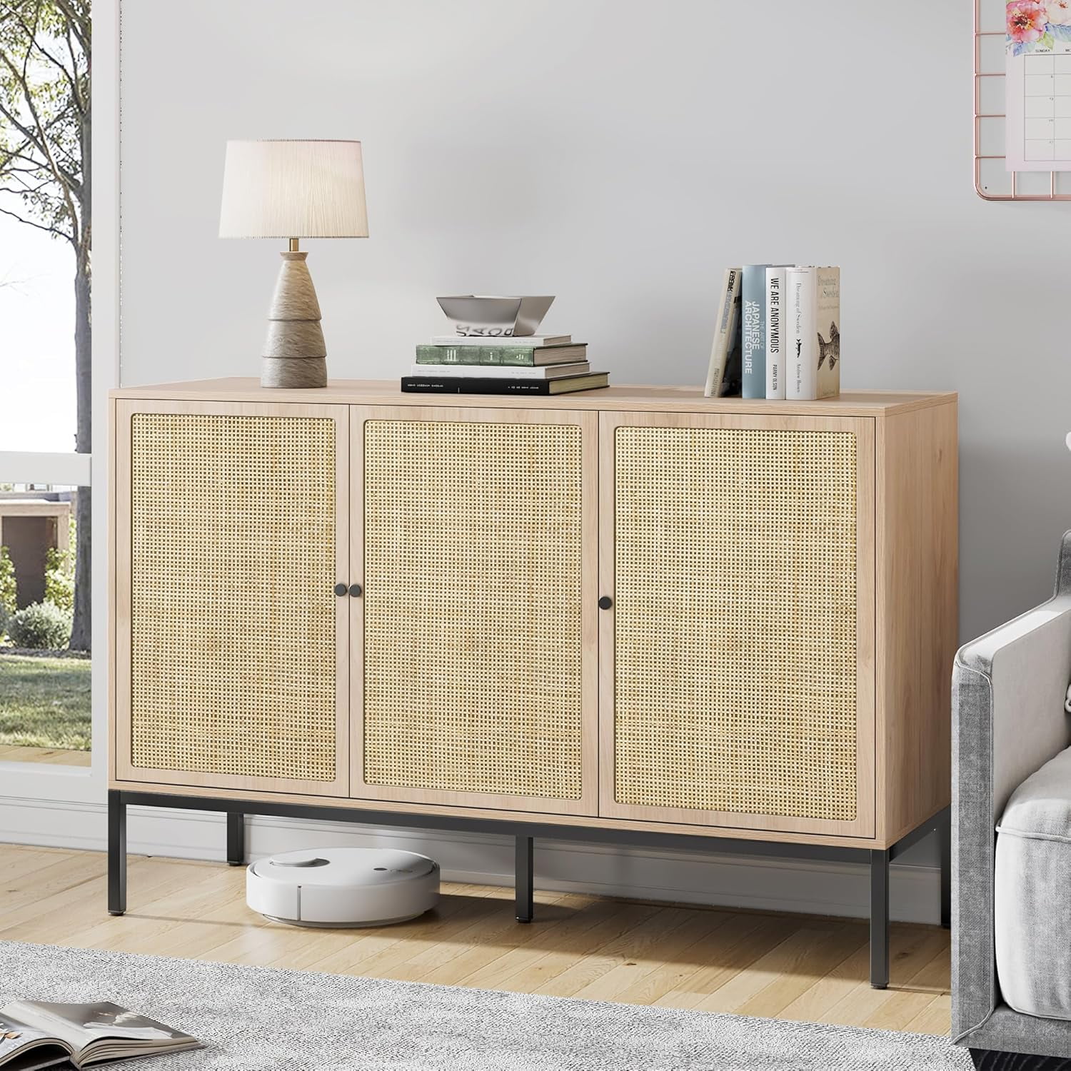 Brafab 3 Doors Rattan Cabinet, Aesthetic and Multifunctional Sideboard ...
