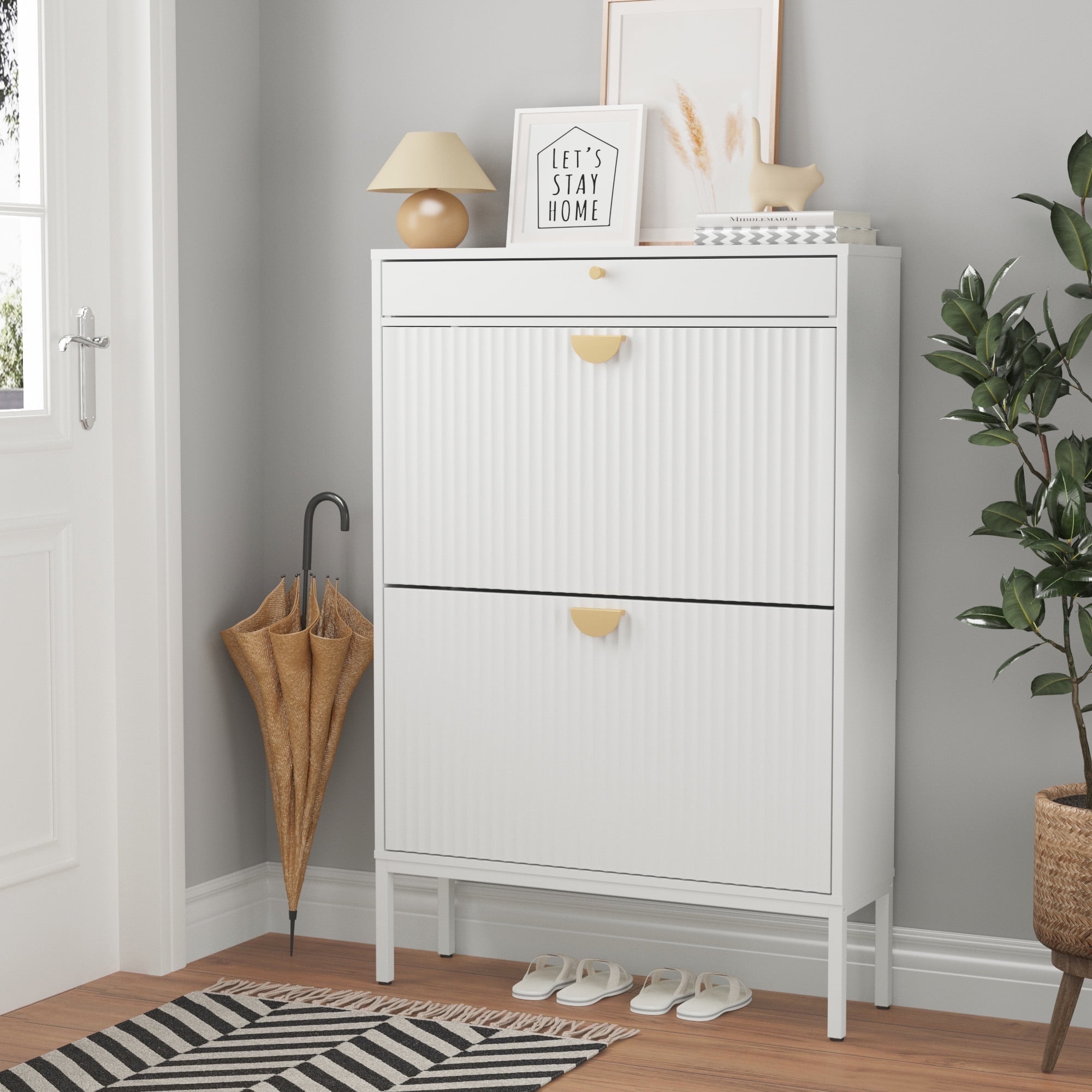 Brafab Flued Shoe Cabinet, Shoe Storage Organizer Cabinet with 2 Flip ...