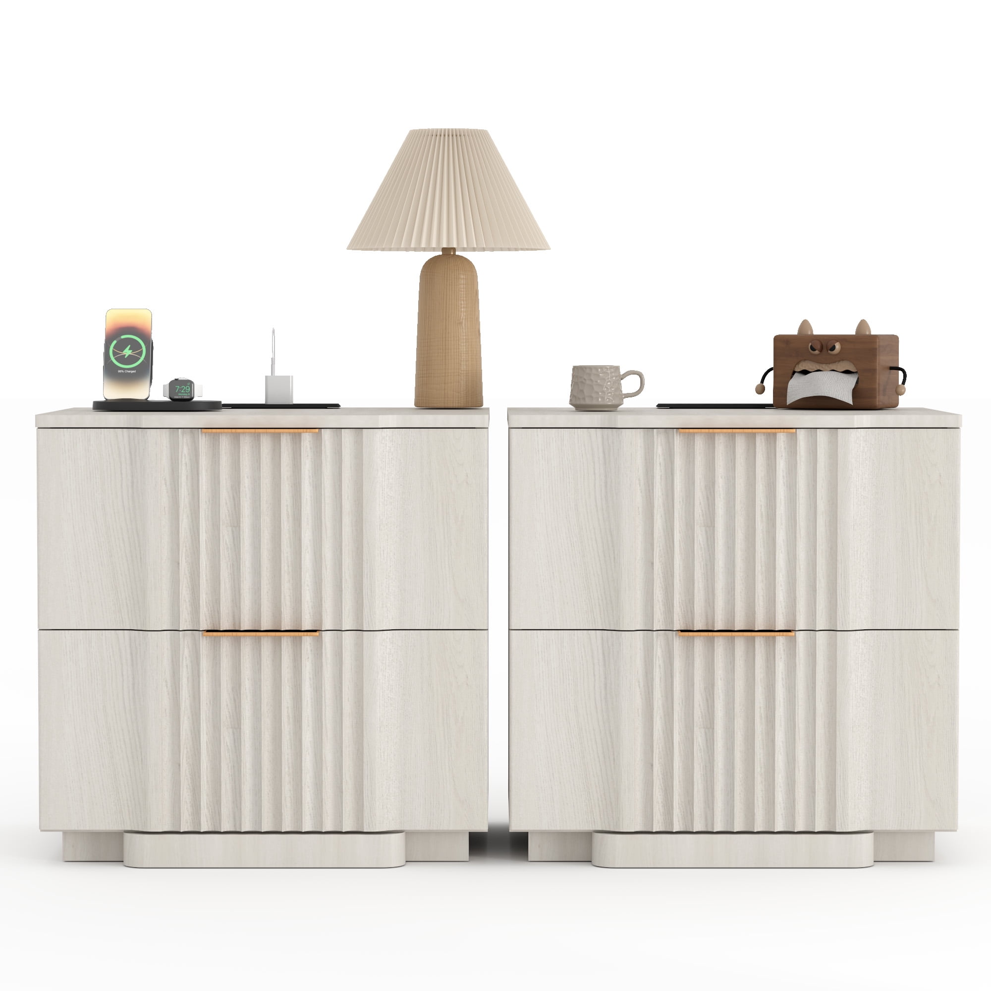 Brafab Fluted Nightstand Set of 2 with 20W Fast Charging Station ...