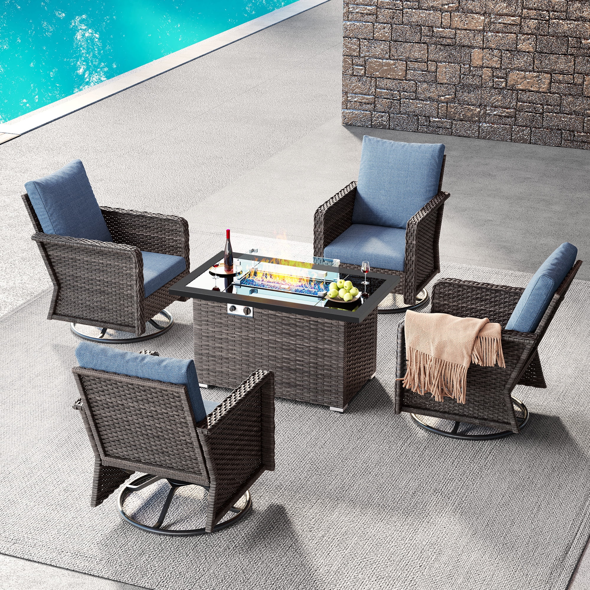 Brafab Patio Furniture Sets with Swivel Chairs and Fire Pit Table ...