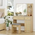 Brafab Rattan Vanity Set with LED Lights, Mirror, and Chair - White ...