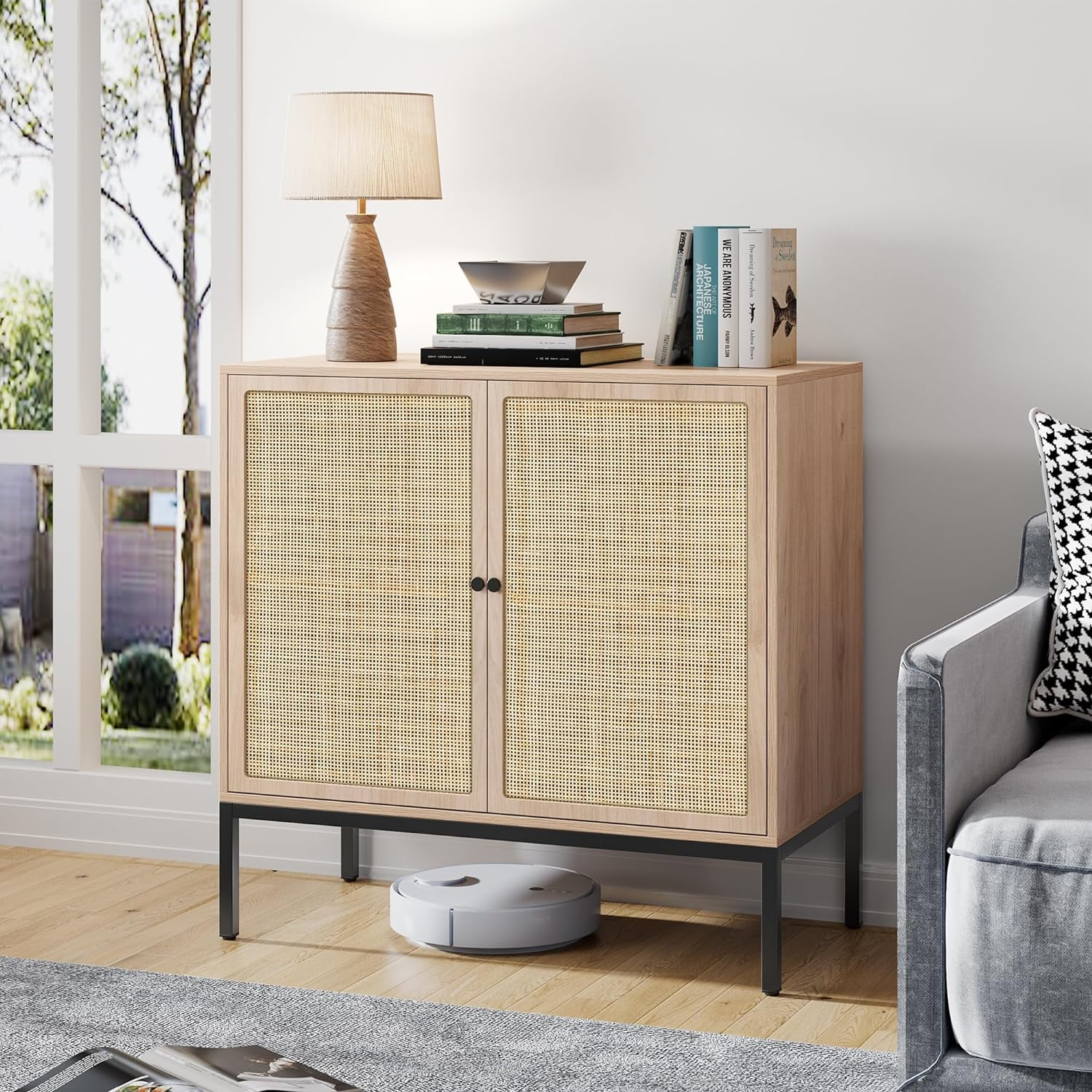 Brafab Sideboard Buffet Cabinet with Natural Rattan Decorated Doors ...