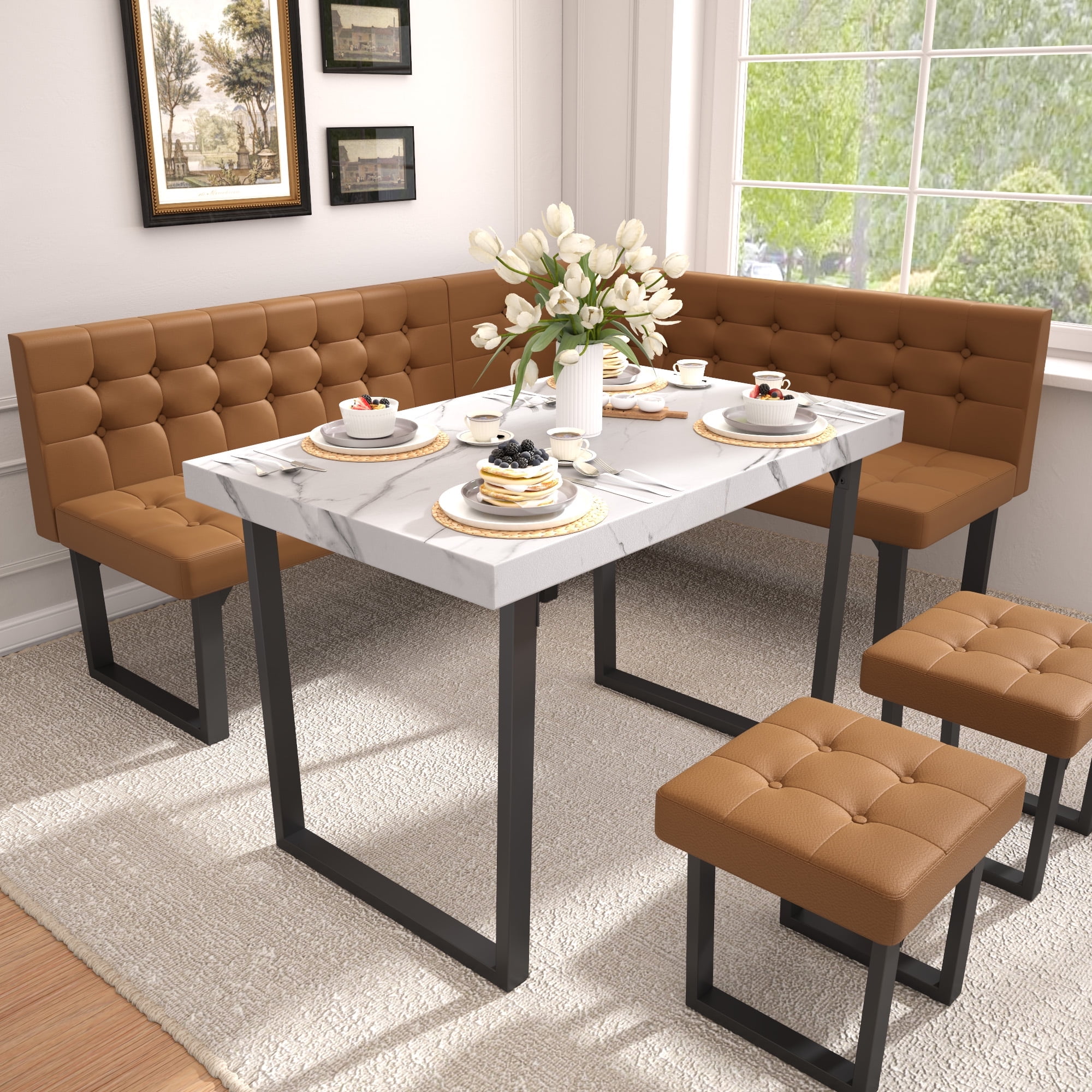 Brafabhome 5 Piece Corner Dining Table Set, 72 Inch Breakfast Nook with ...