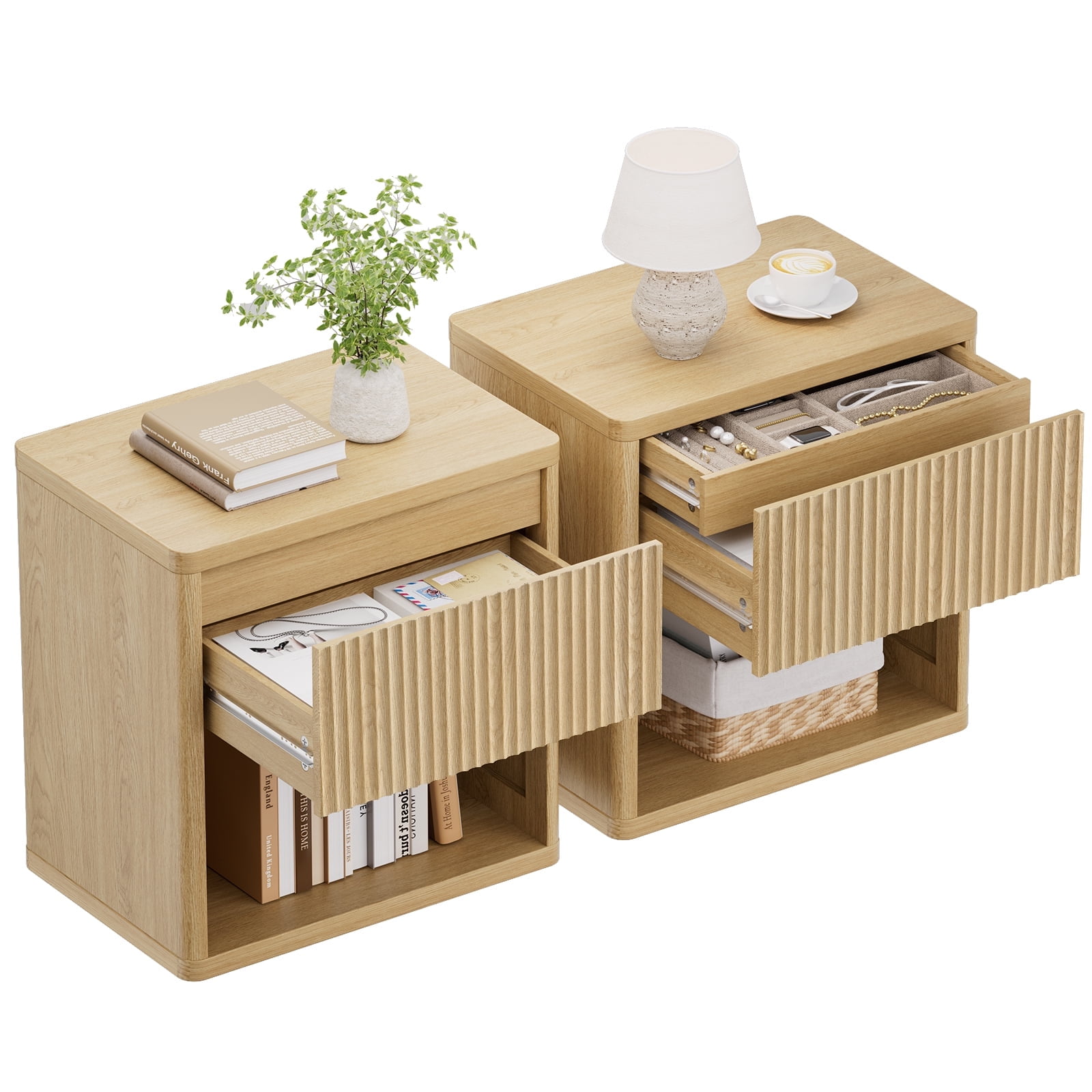 Brafabhome Fluted End Tables Set of 2 with Hidden Drawers, Modern Side ...