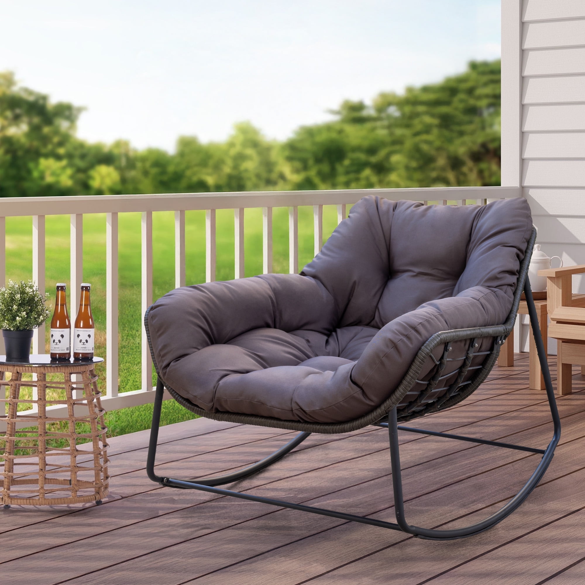 Brafabhome Oversized Patio Rocking Egg Chair with Cushion, 350lbs Heavy ...